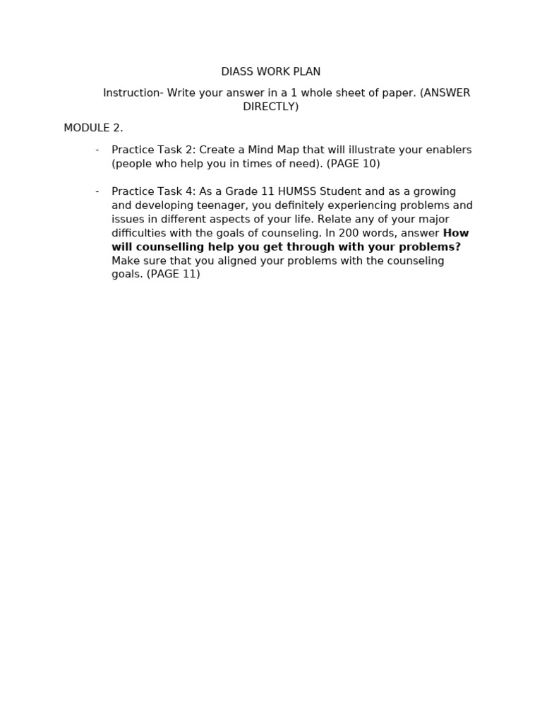 Diass Work Plan For Module | PDF