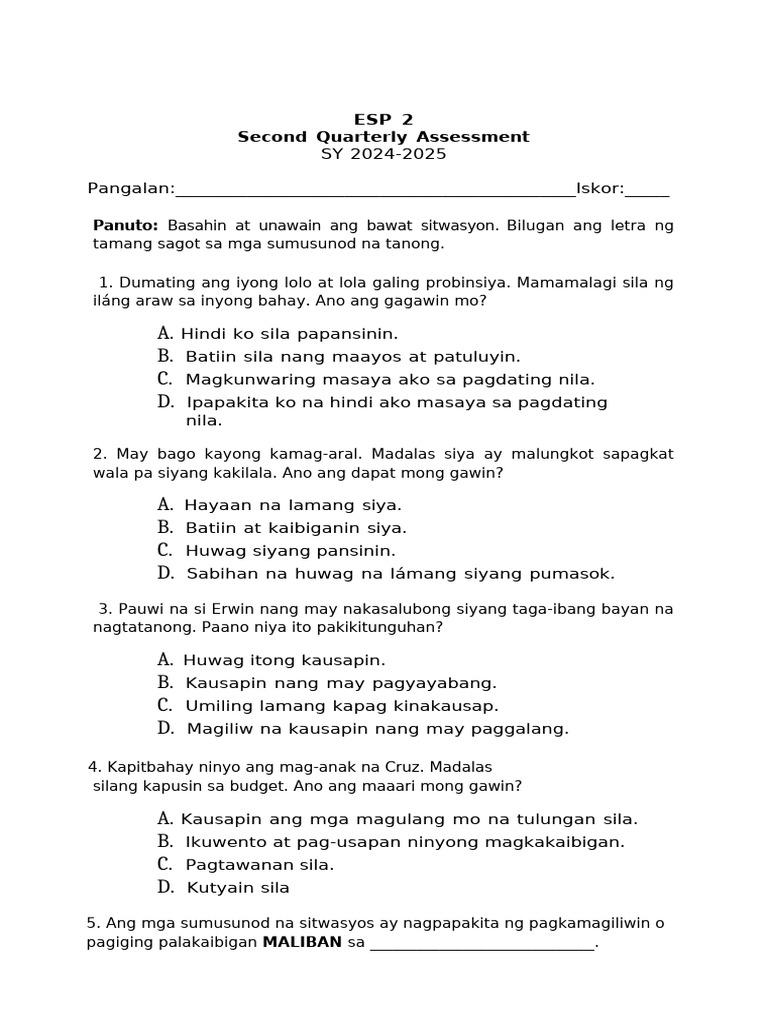 ESP 2 - Q2 - PT 2nd | PDF