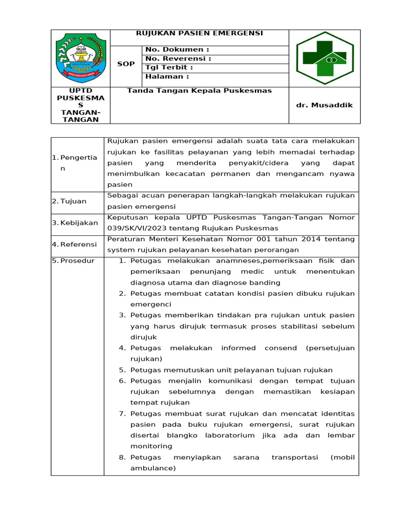 SOP RUJUKAN EMERGENCY | PDF