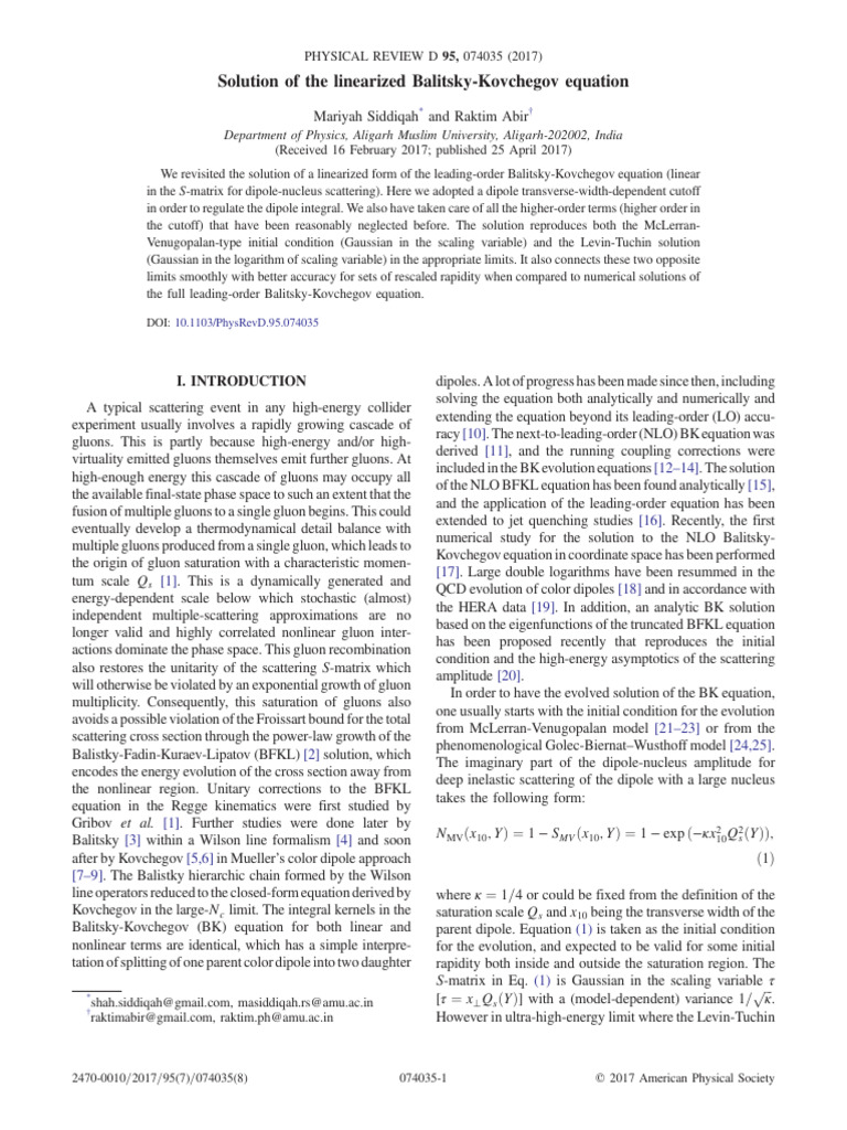 Linearized Balitsky-Kovchegov Equation Solution | PDF | Quantum ...
