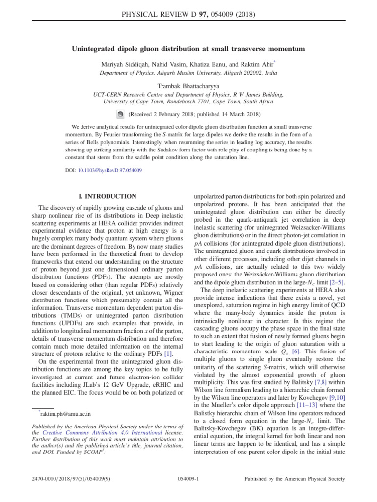 Unintegrated Dipole Gluon Distribution at Small Transverse Momentum ...