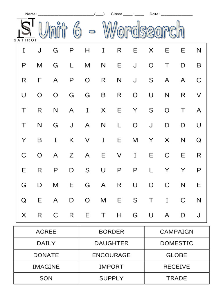 #3rd Grader Unit 6 - Wordsearch | PDF