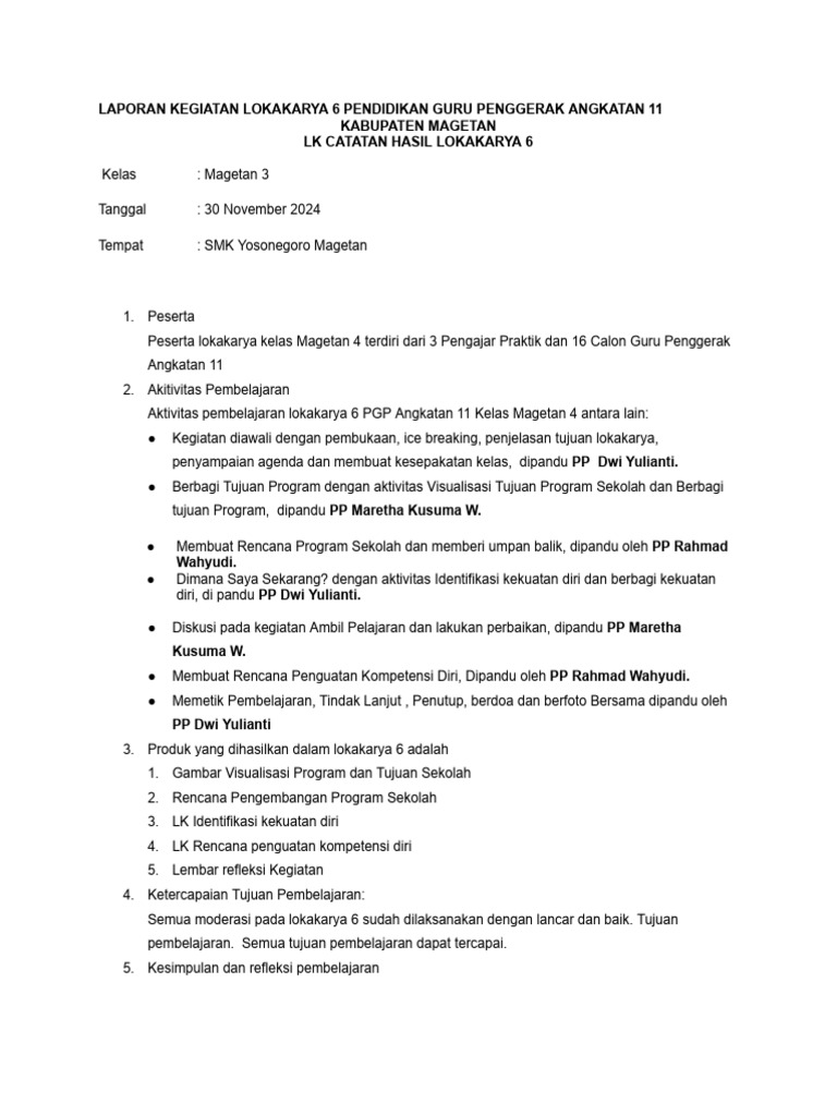 Catatan Hasil Lokakarya 6 | PDF