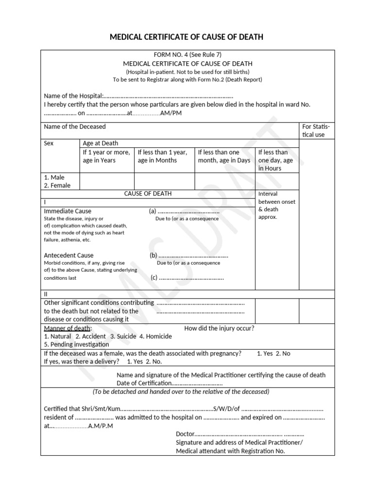 Proforma For MCCD Certificate | PDF | Diseases And Disorders | Death