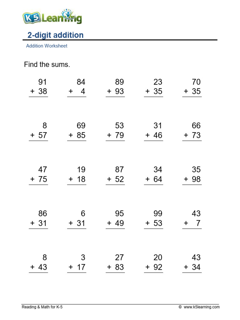 Addition Vertical 2x2digit A | PDF
