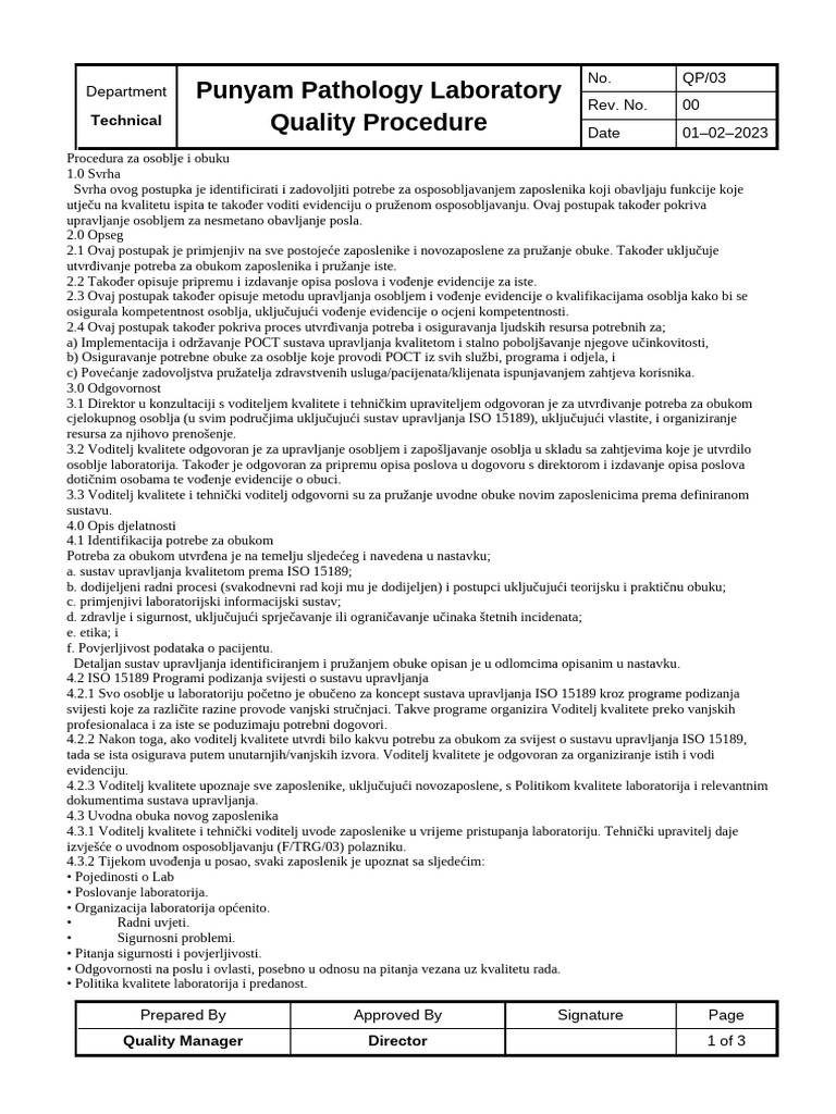 3 Procedura Za Osoblje I Obuku | PDF