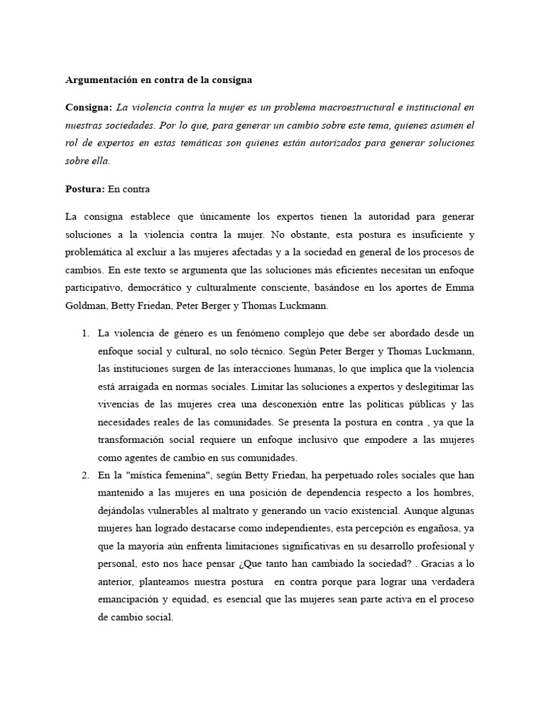 Consigna 4 en Contra | PDF | Sociedad | La violencia contra las mujeres