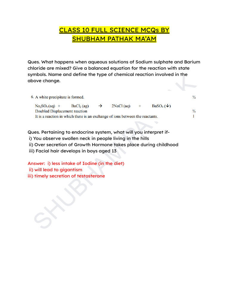 CLASS 10 FULL SCIENCE MCQs BY | PDF