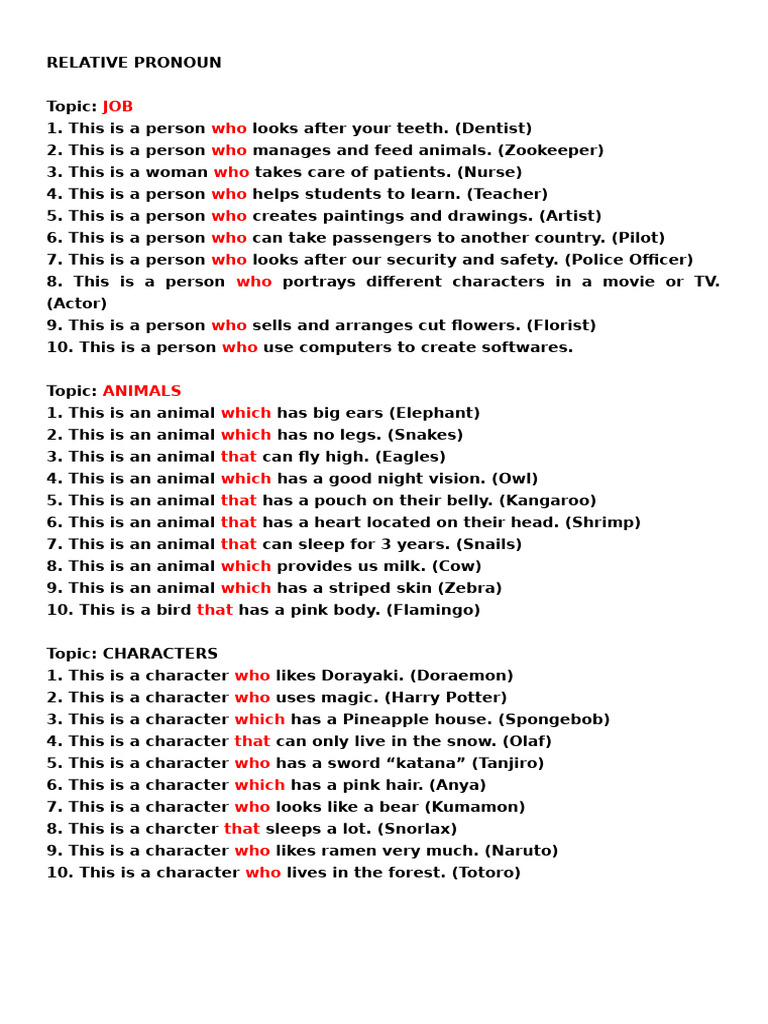 #3rd Grader - Relative Pronoun Examples | PDF