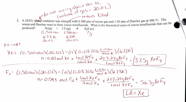 AP Chem Unit 4 Notes Gas Stoich Problem Key | PDF