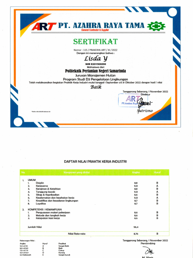 Sertifikat - Lisda y | PDF