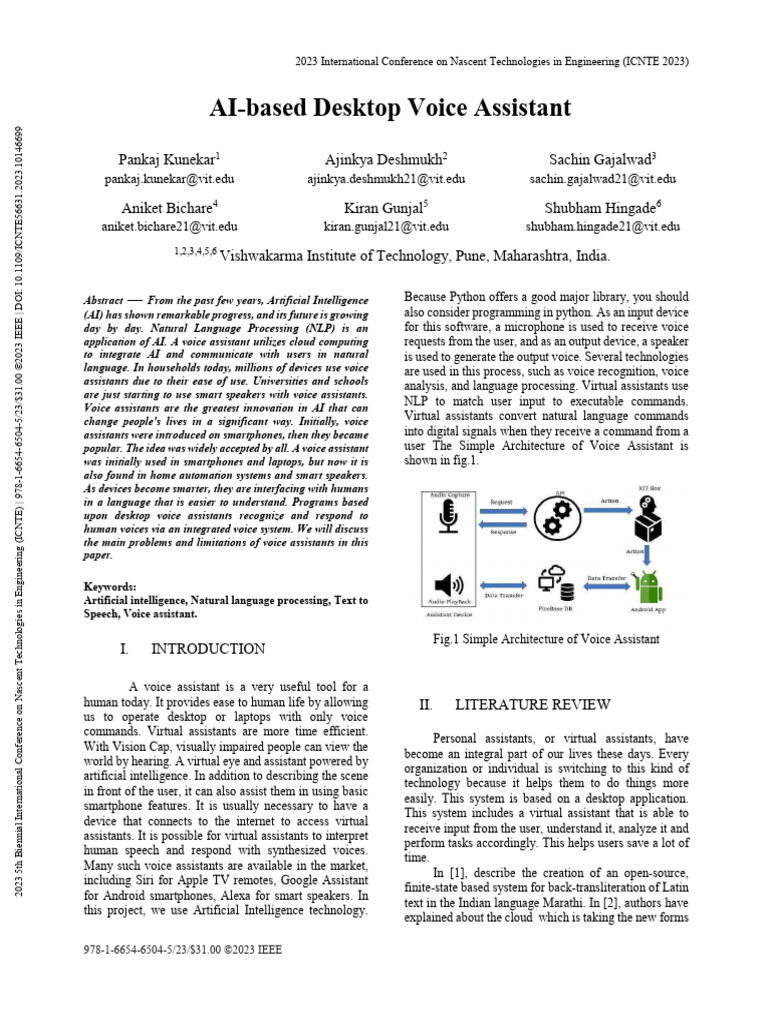 AI-based Desktop Voice Assistant | PDF | Speech Recognition | Artificial Intelligence