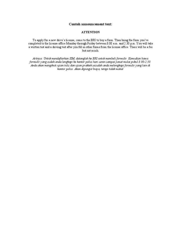 Contoh Announcement Text | PDF