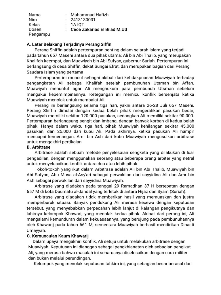 Perang Siffin Dan Khawarij | PDF