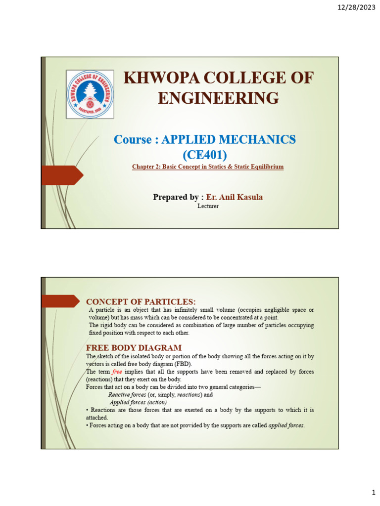 Chapter 2 - Basic Concept in Statics and Static Equilibrium | PDF | Force | Mechanics
