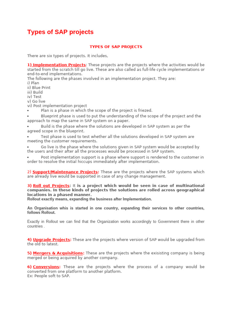 Overview of SAP Project Types | PDF