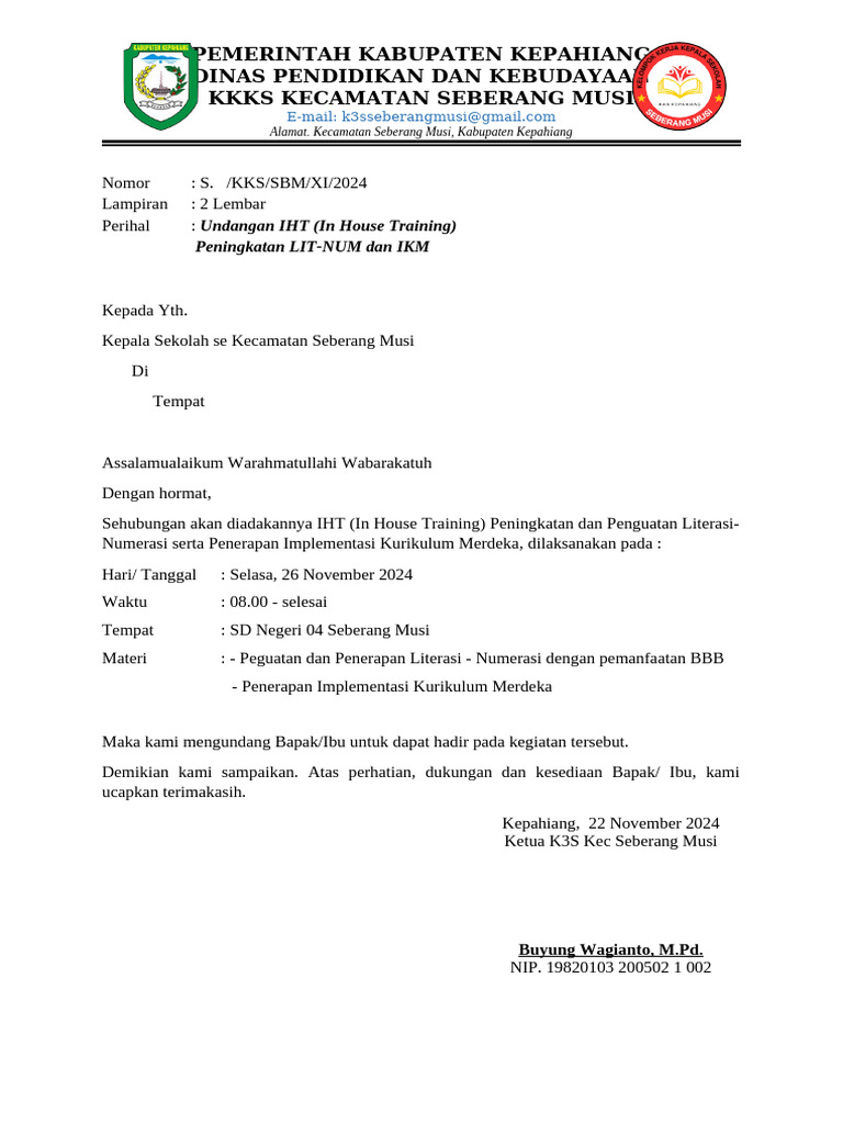 Surat Iht K3S 2024 | PDF