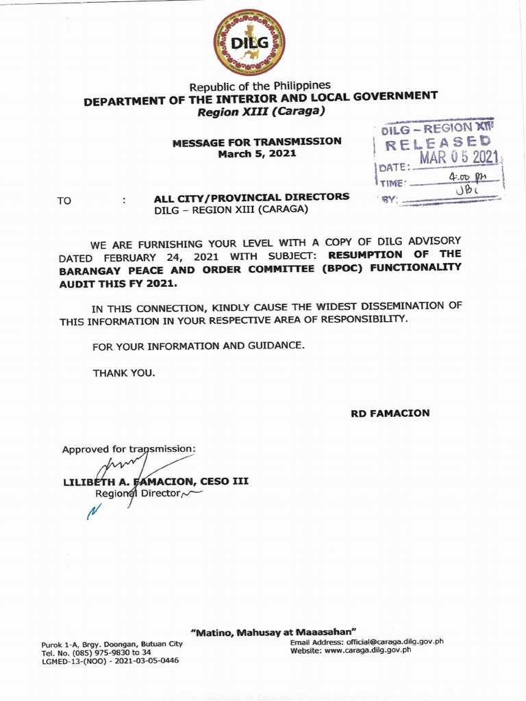 Resumption of the Barangay Peace and Order Committee(BPOC ...