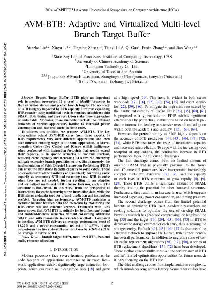 AVM-BTB Adaptive and Virtualized Multi-Level Branch Target Buffer | PDF | Cpu Cache | Computing