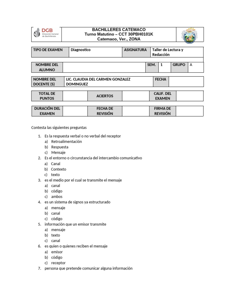 Formato de Examen - DGB - 2021 | PDF
