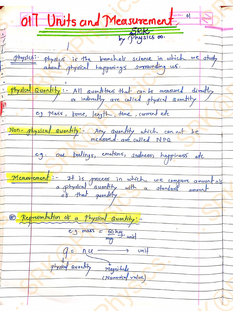 Units & Measurements by .. SRK@Physics. 11th STD | PDF