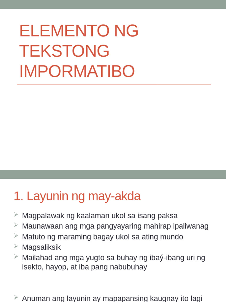 Elemento NG Tekstong Impormatibo 2 | PDF