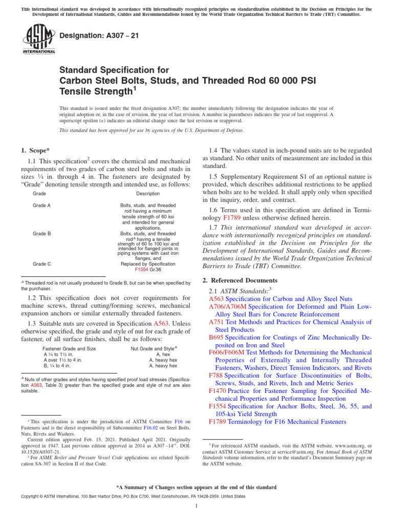 ASTM A307-Standard Specification For Carbon Steel Bolts, Studs, and ...
