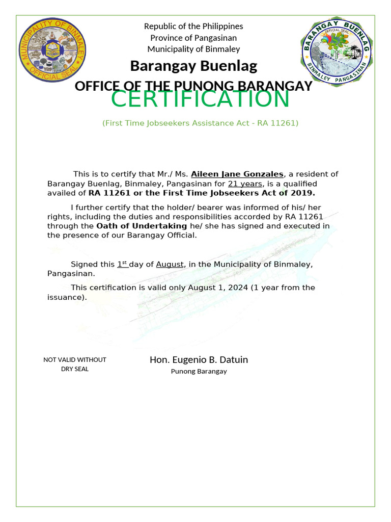 First Time Job Seeker | PDF