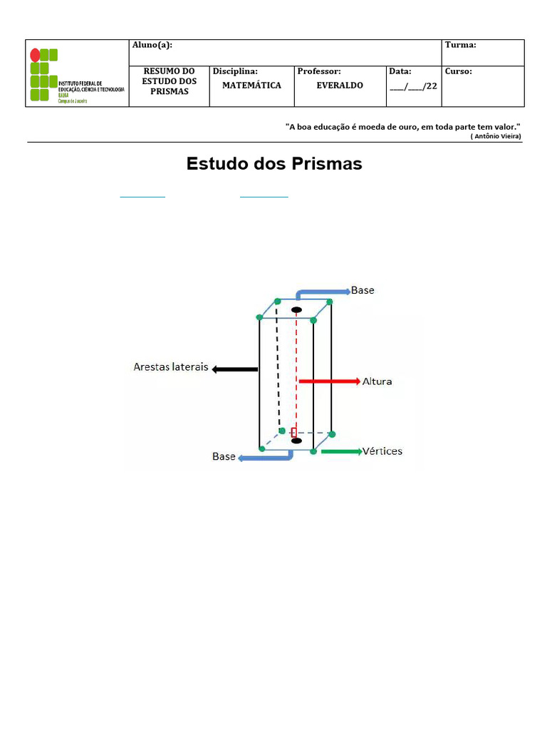 Resumo Sobre Prismas | PDF | Geometria convexa | Polítopo
