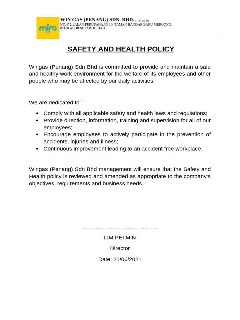 Safety and Health Policy Template | PDF