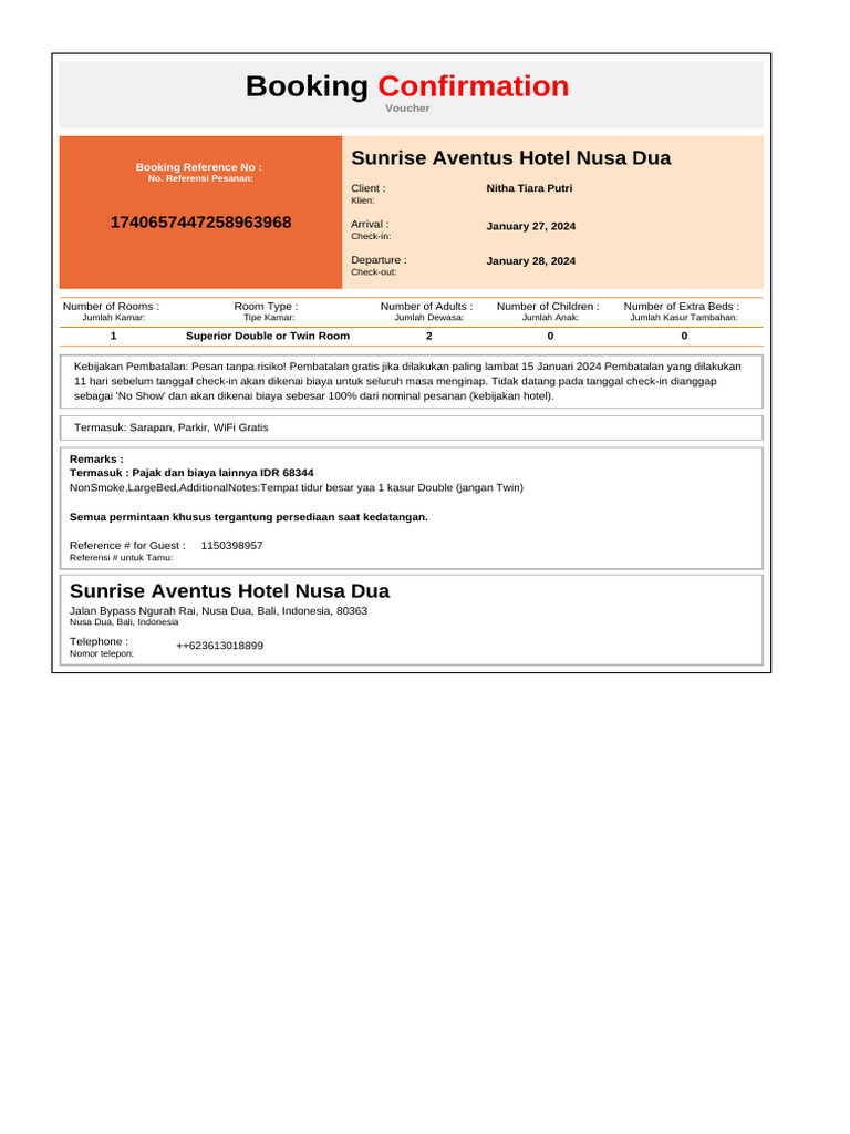 Confirmation_for_Booking_ID_#_1150398957 | PDF