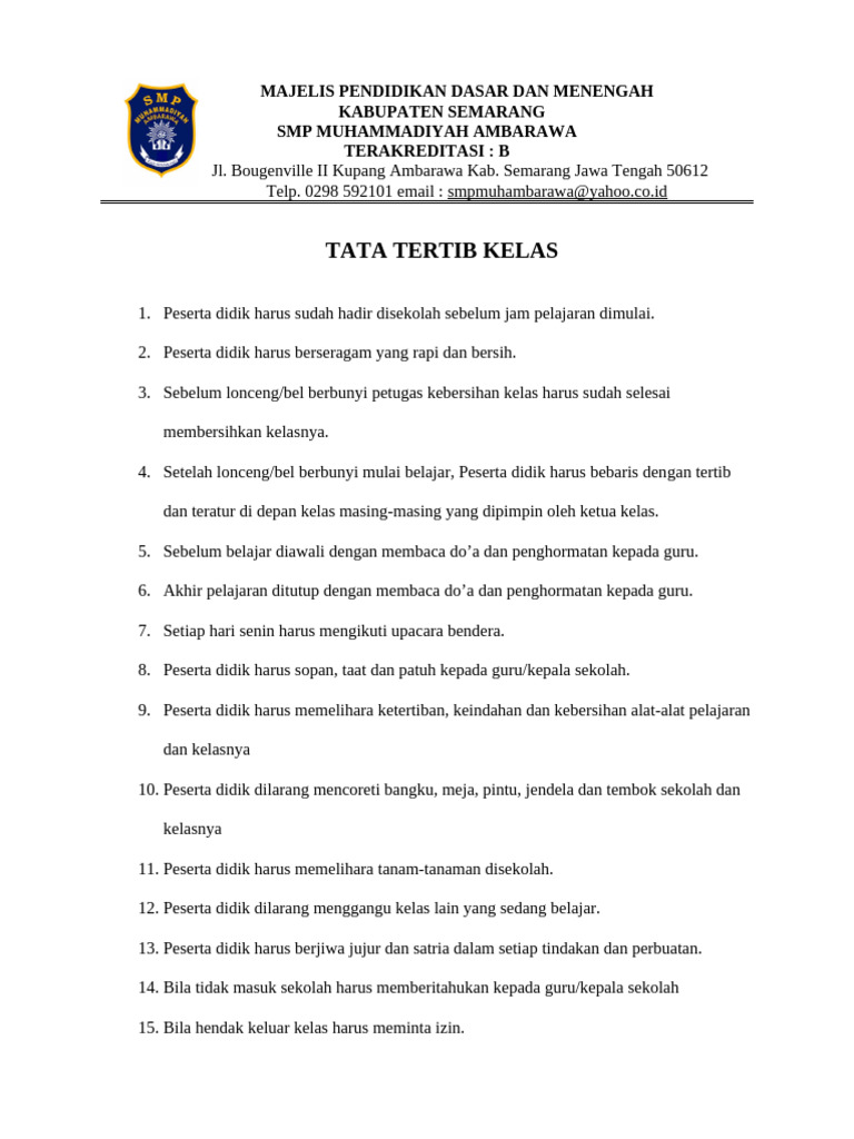 Tata Tertib Kelas | PDF