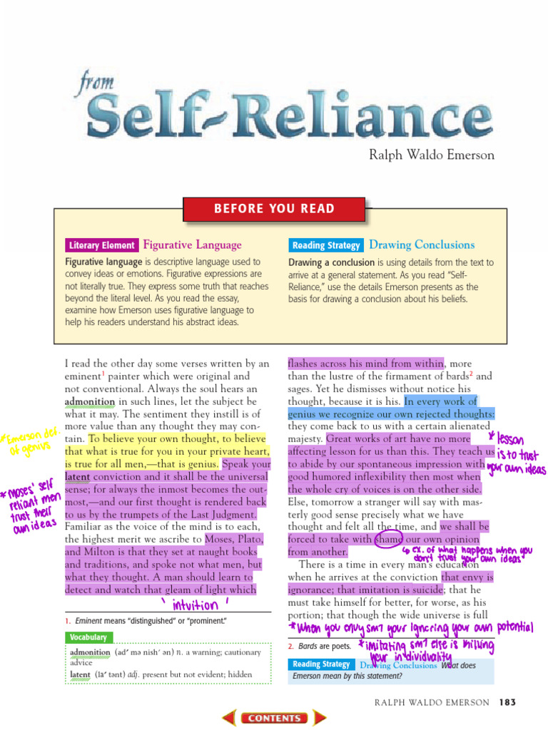 Emerson's Self-Reliance Insights | PDF | Thought | Ralph Waldo Emerson