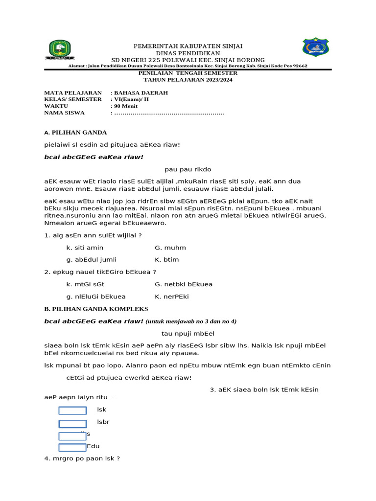 Soal Bhs Daerah Kls 6 | PDF