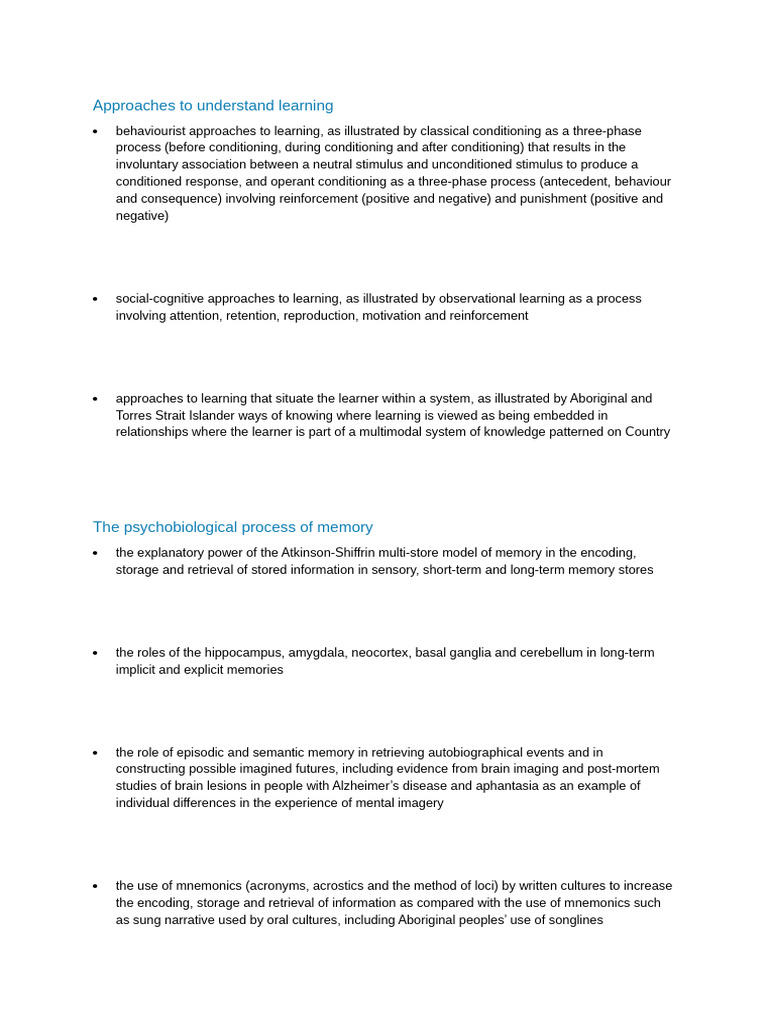 Unit 3 Psych Study Dot Points | PDF | Stress (Biology) | Memory
