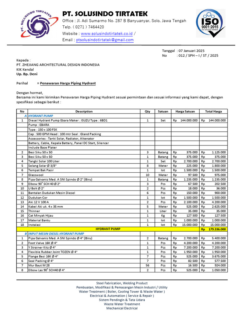 Penawaran Harga Piping Hydrant - Bp. Deni | PDF | Valve | Plumbing