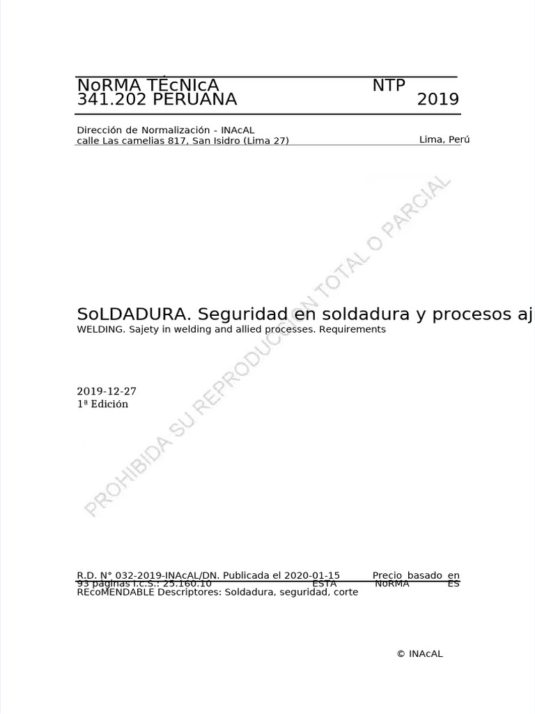 PDF NTP 341202 Soldadura Seguridad en Procesos NTP | PDF | Soldadura ...