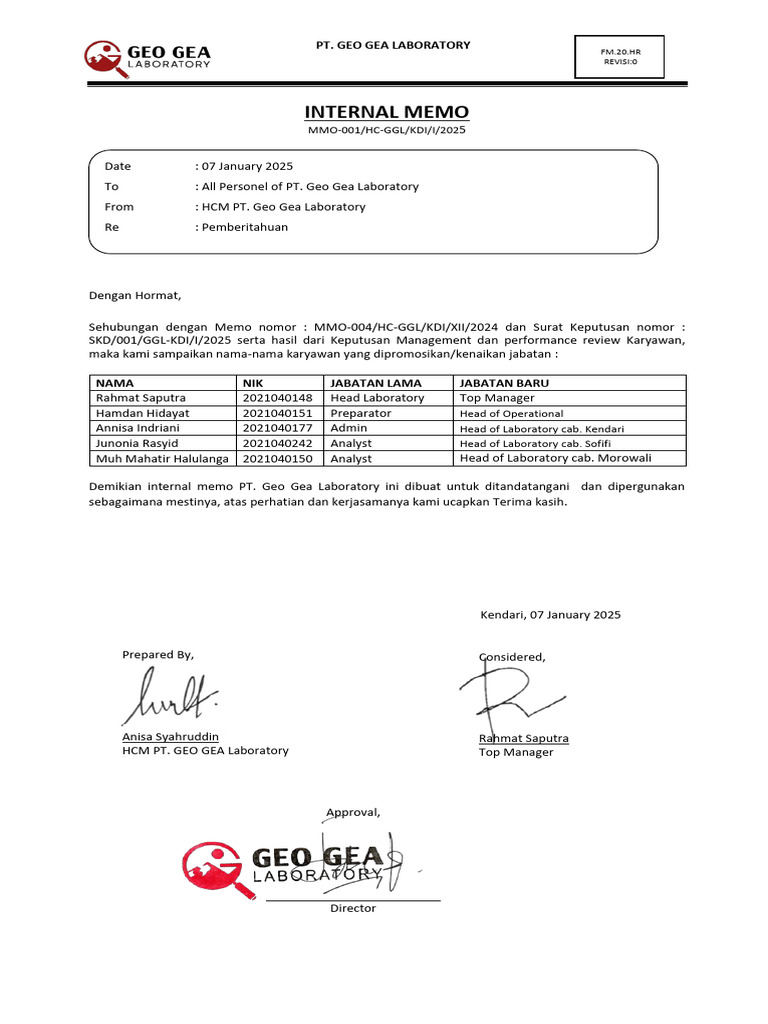 Memo Promosi Jabatan | PDF