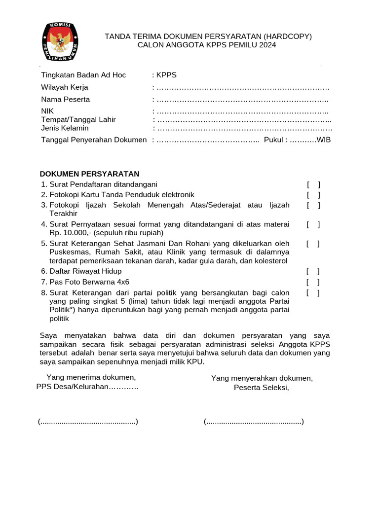 Tanda Terima Pendaftaran KPPS | PDF