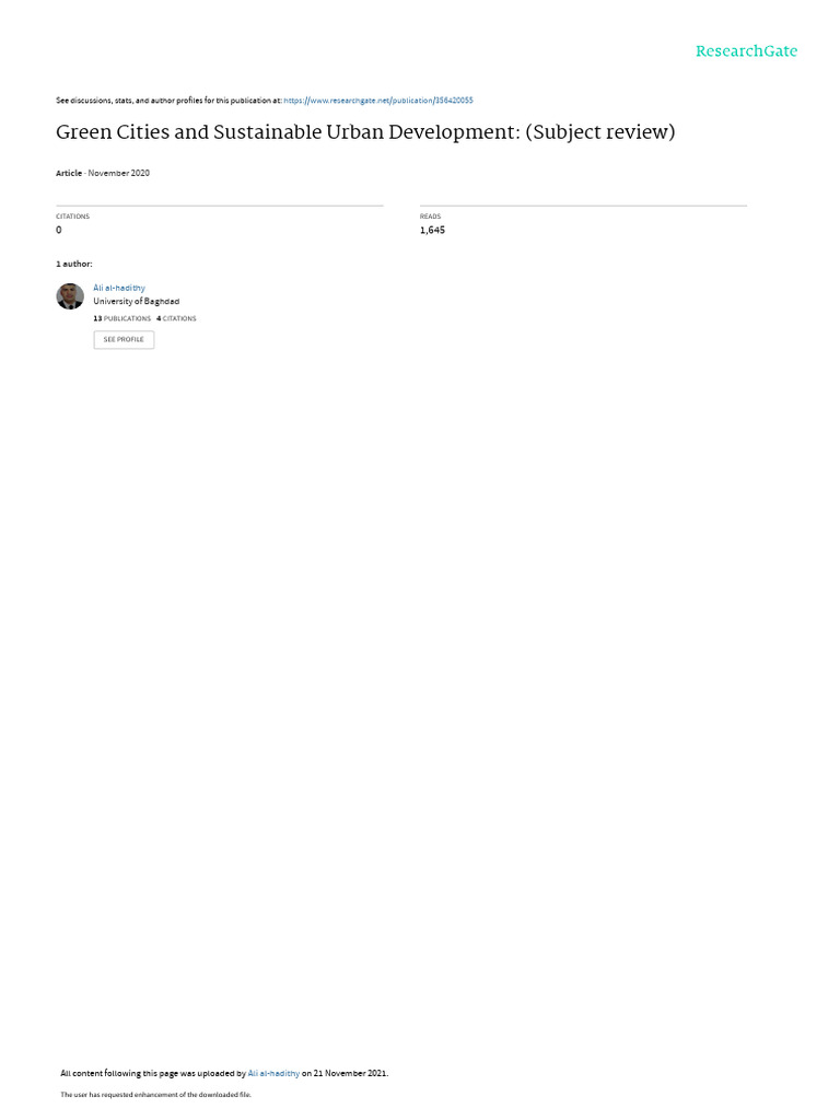 Green Cities & Urban Sustainability | PDF | Sustainability ...