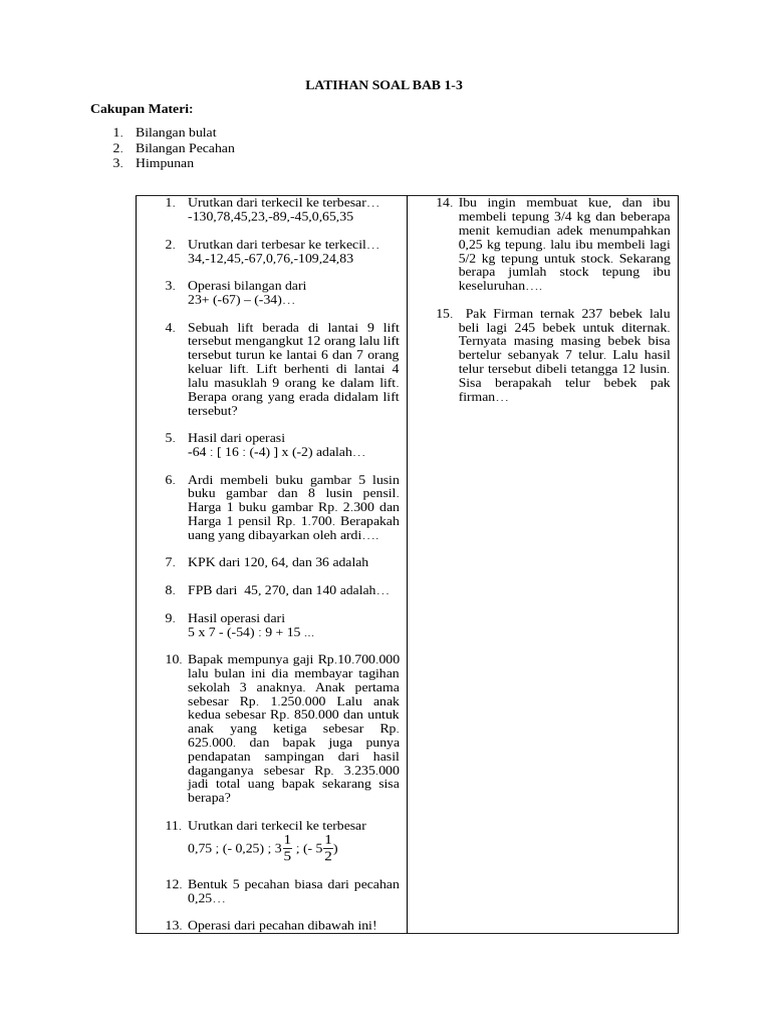 LATIHAN SOAL Mat Bab 1&3 | PDF