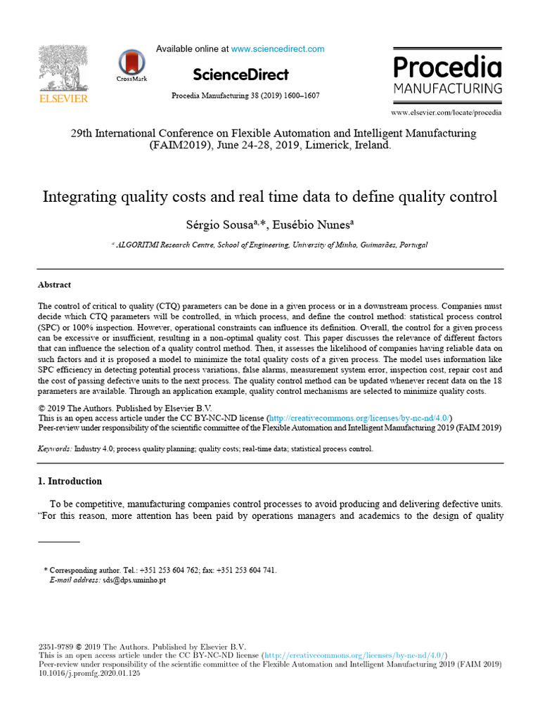 Integrating Quality Costs and Real Time Data To Define Quality Control ...