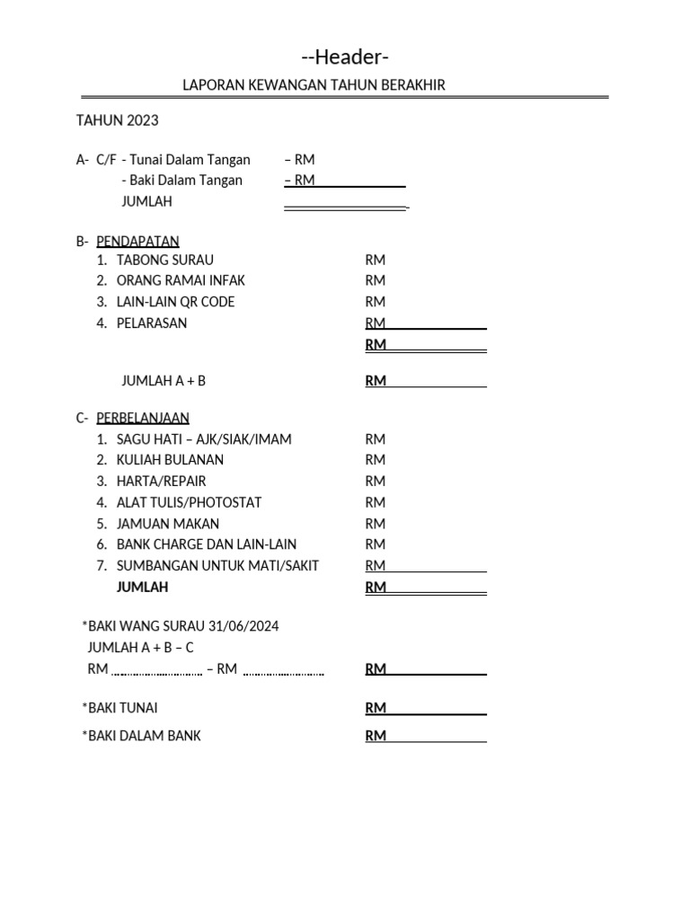 Contoh Laporan Kewangan | PDF