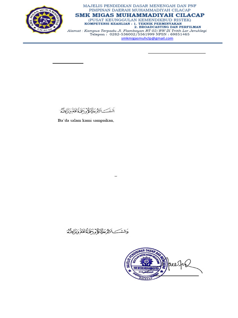 001 Surat Pemberitahuan Kegiatan Senam Saih (Siswa) | PDF