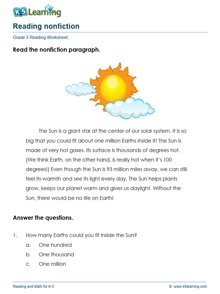 Reading Comprehension For Grade 3a | PDF | Sun | Earth
