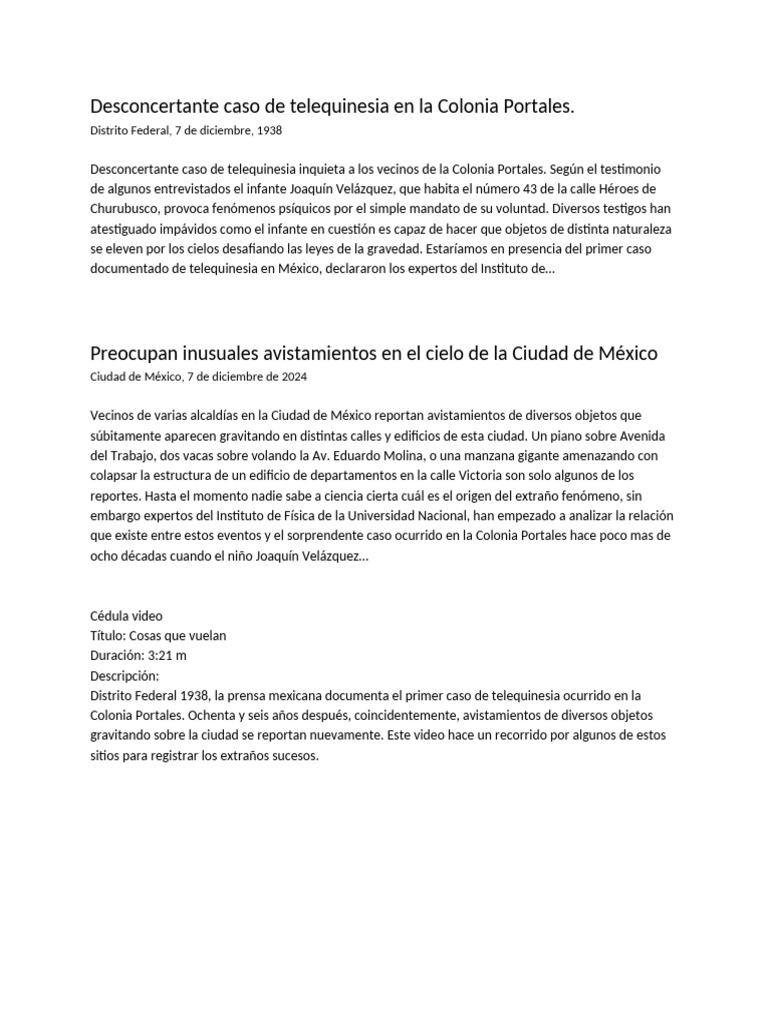 Telequinesia en México: Casos 1938-2024 | PDF