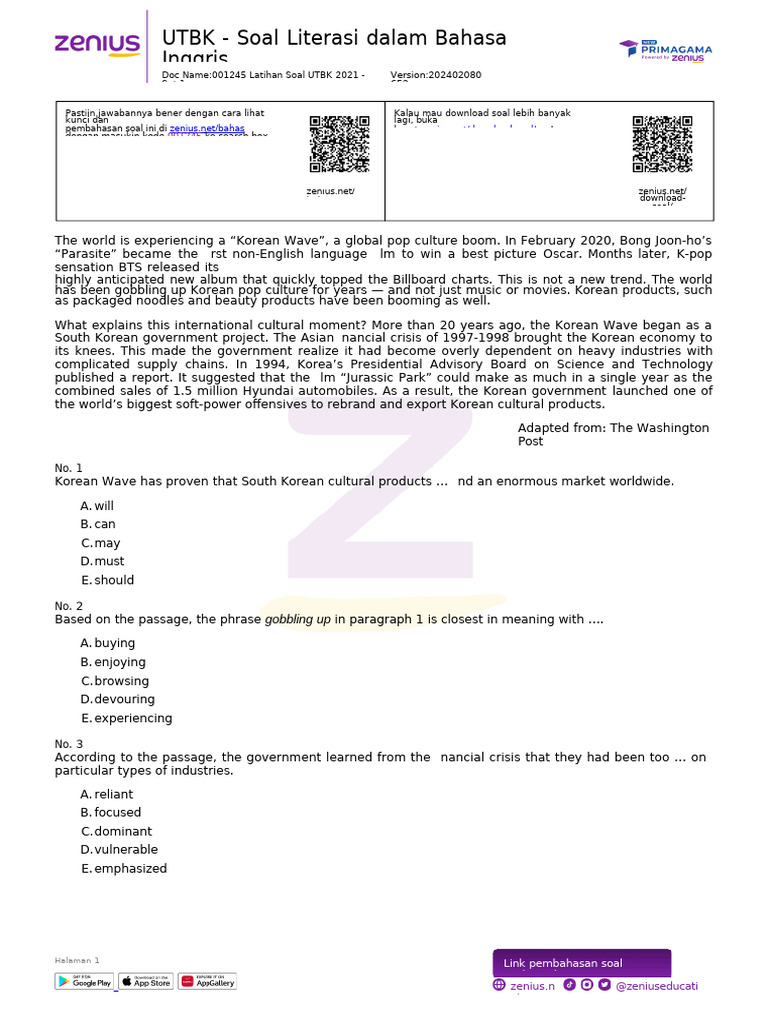 001245 Latihan Soal UTBK 2021 - Set 1 | PDF | Digital Marketing | Marketing