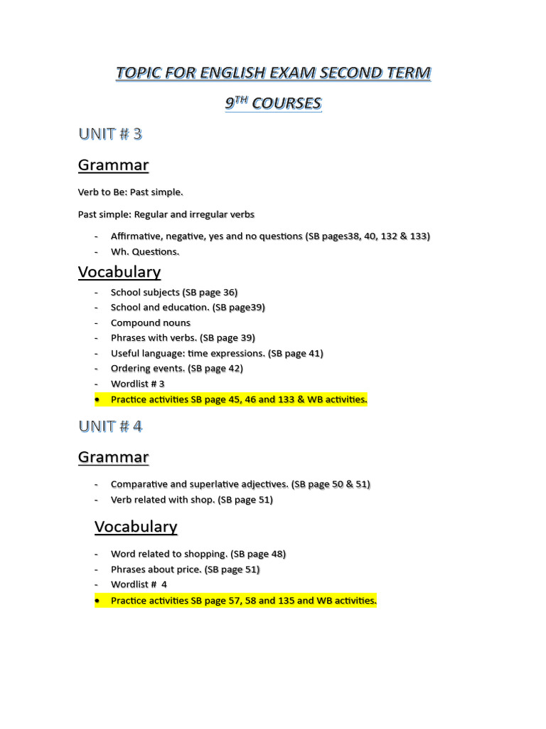 Topic For English Exam Second Term | PDF