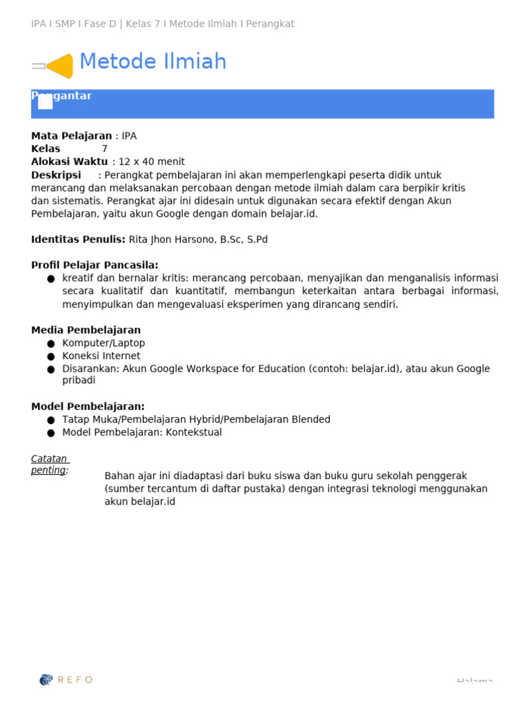 IPA Bahan Ajar 7 Metode Ilmiah | PDF