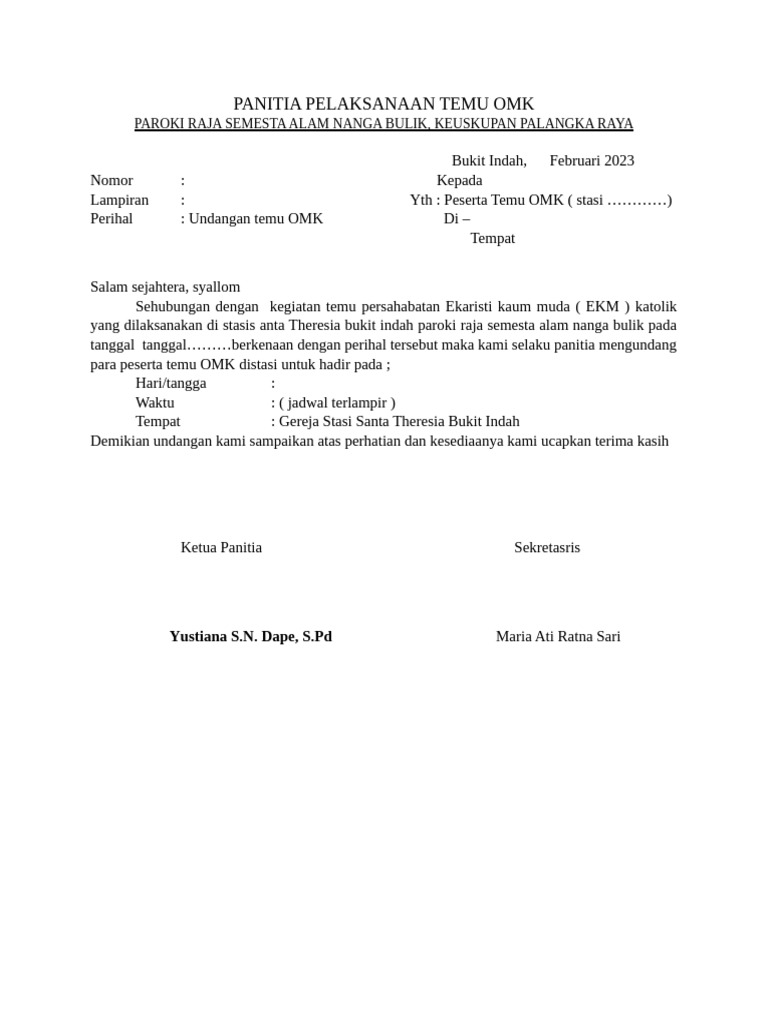 Panitia Pelaksanaan Temu Omk | PDF